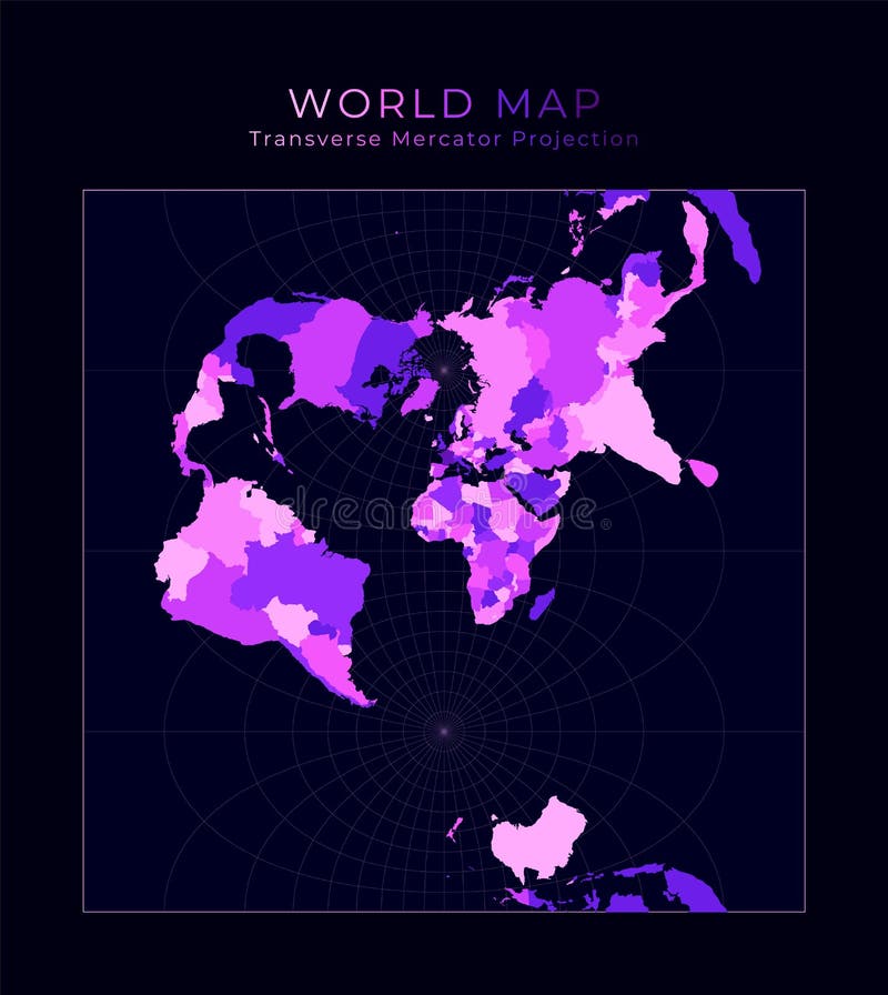 World Map. Transverse Spherical Mercator. Stock Vector - Illustration ... World Map. Transverse Spherical Mercator. Stock Vector - Illustration ...