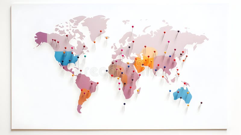A World Map with Travel Pins Marking Destination Stock Illustration ...