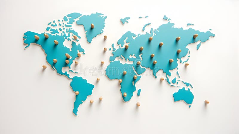 A World Map with Travel Pins Marking Destination Stock Illustration ...