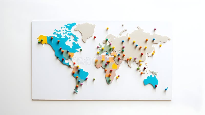 A World Map with Travel Pins Marking Destination Stock Illustration ...