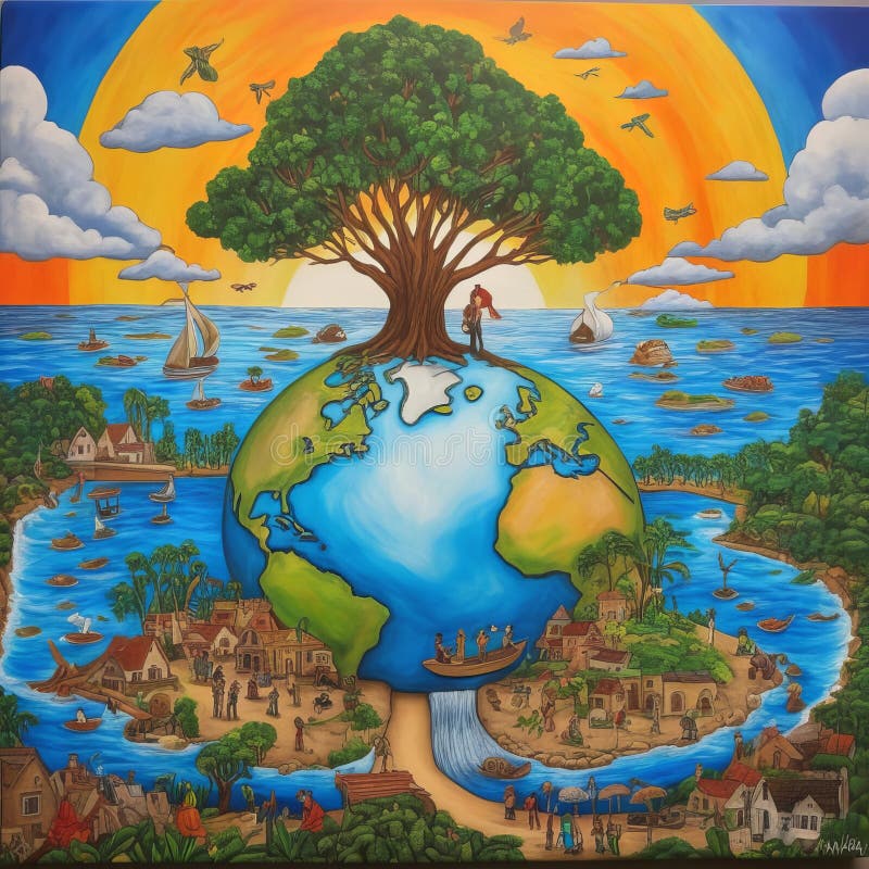 World Map, Tree in the Middle of the World World Map, Tree in the ...