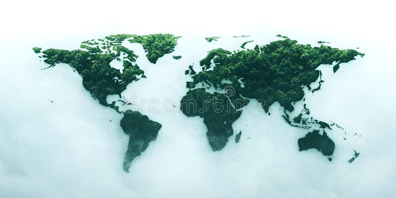 A World Map with Trees on it Stock Illustration - Illustration of ...