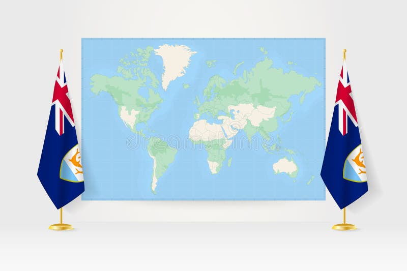 World Map between Two Hanging Flags of Anguilla Flag Stand Stock Vector ...