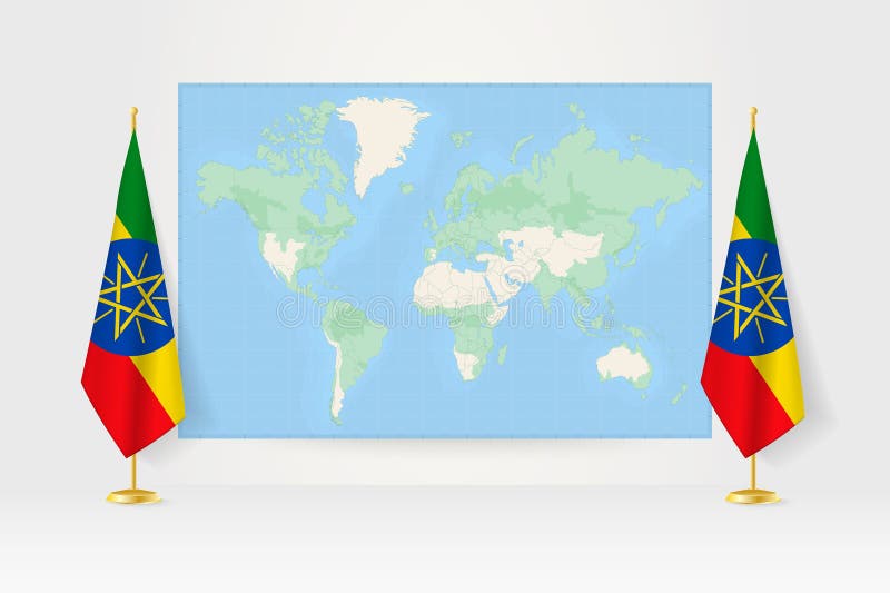 Harta Lumii între Două Steaguri Agățate Ale Steagului Etiopian Stock ...