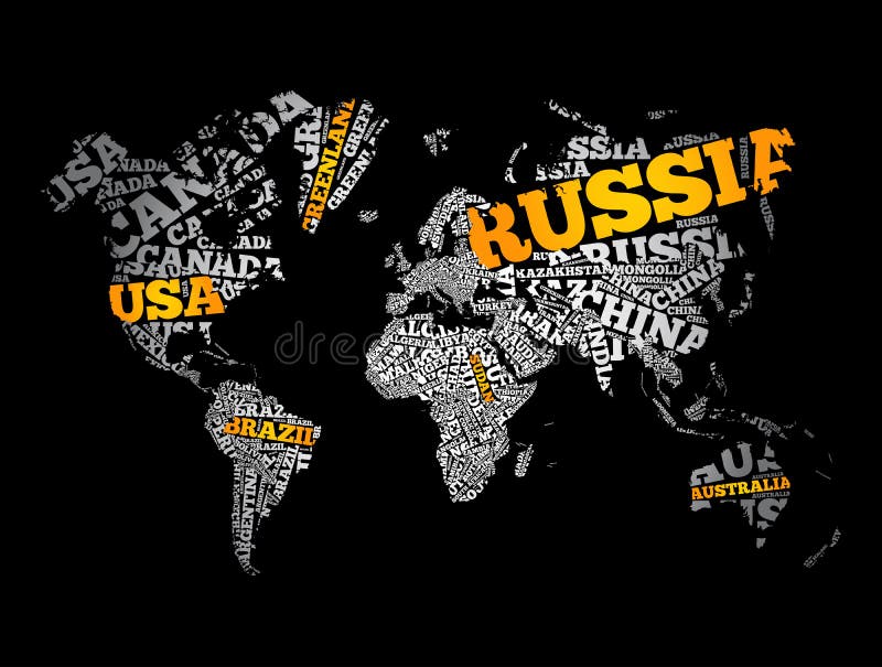 World Map in Typography Word Cloud Concept Stock Illustration ...