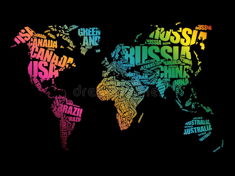 World Map in Typography Word Cloud Stock Illustration - Illustration of ...