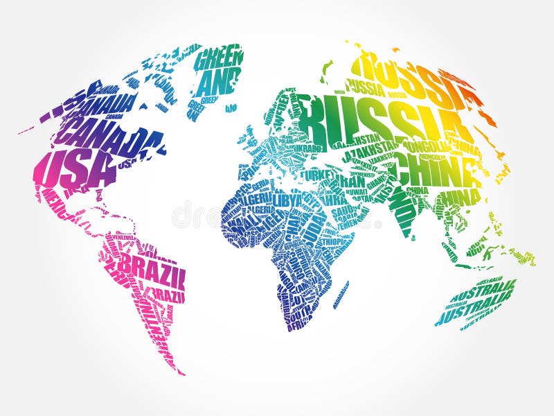 World Map in Typography Word Cloud Stock Illustration - Illustration of ...