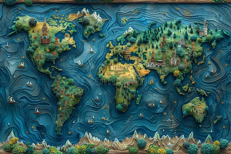 World Map in a Unique Digital Art Style Stock Photo - Image of creation ...