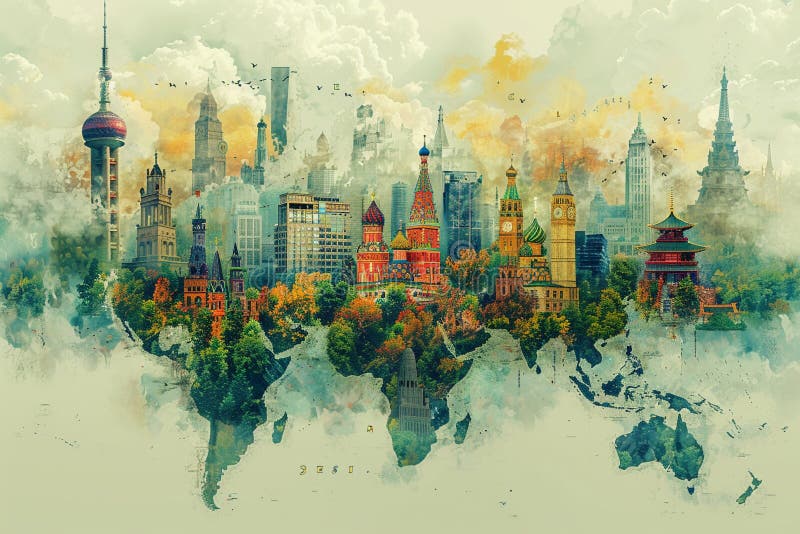 World Map in a Unique Digital Art Style Stock Photo - Image of ...