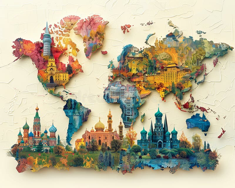 World Map in a Unique Digital Art Style Stock Image - Image of ...