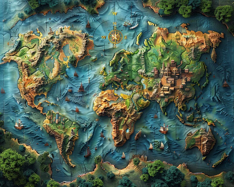 World Map in a Unique Digital Art Style Stock Image - Image of present, highlight: 315467035