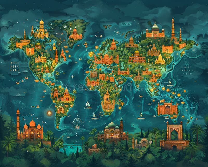 World Map in a Unique Digital Art Style Stock Photo - Image of system ...