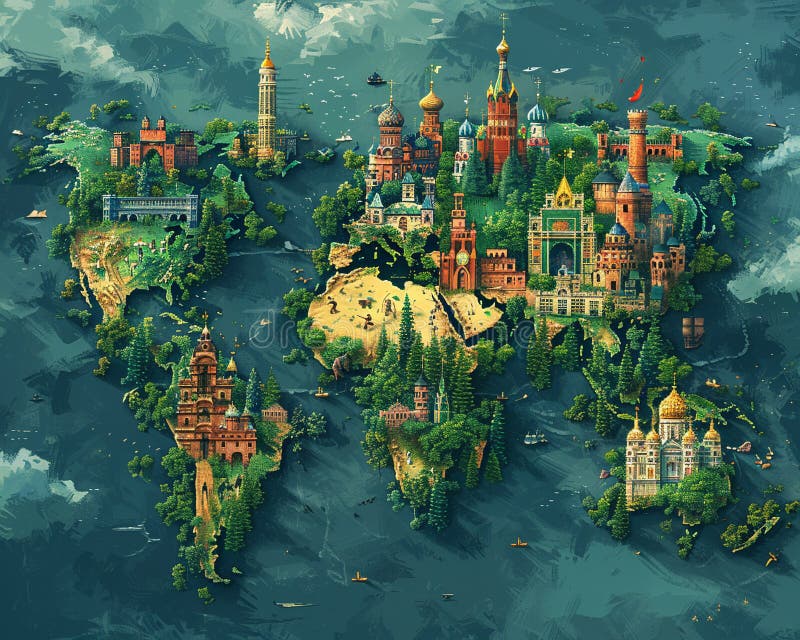 World Map in a Unique Digital Art Style Stock Image - Image of travel ...