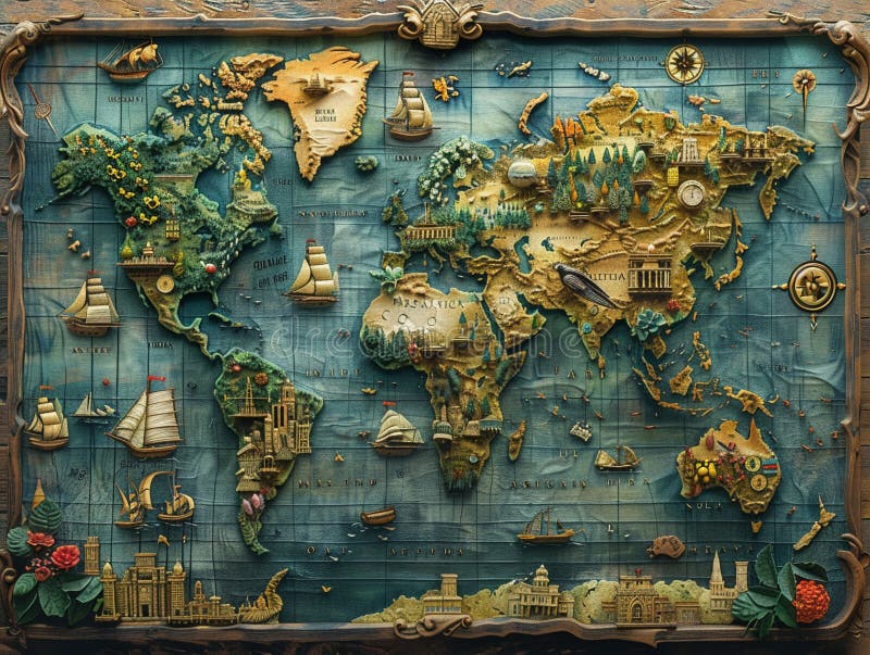 World Map in a Unique Digital Art Style Stock Image - Image of ...