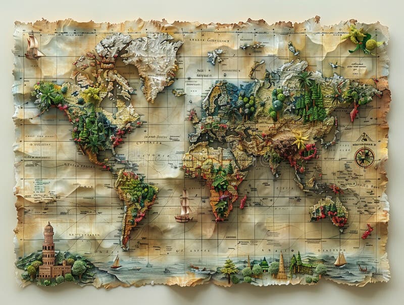 World Map in a Unique Digital Art Style Stock Image - Image of fusion ...