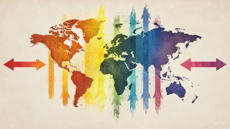 World Map with Upward Arrows, Visualizing Global Growth, Data Flow, and ...