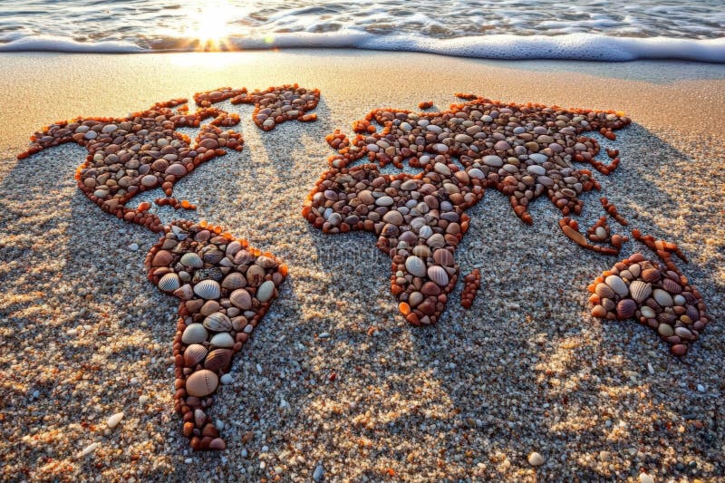 A World Map Using Seashells To Outline Continents, with the Seashells ...