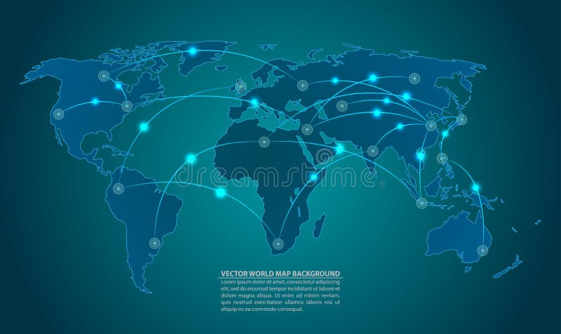 World Map Vector with Network Connection Concepts Stock Vector ...