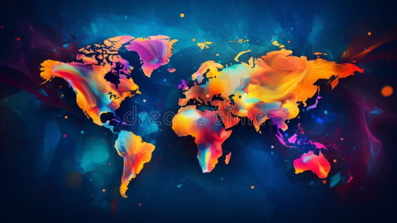 AI Illustration of a World Map, Featuring a Variety of Vibrant Colors ...