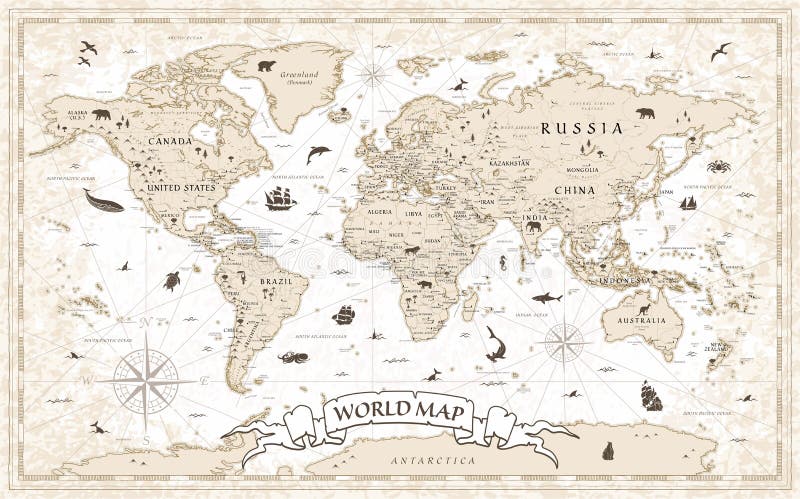 World Map Vintage Old-Style - - Layers Stock Illustration ...