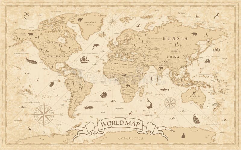 World Map Vintage Old-Style - - Layers Stock Illustration ...