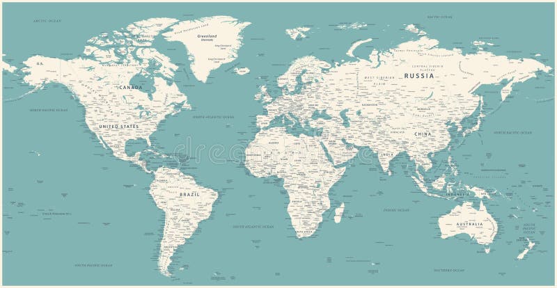 World Map Vintage Political - Vector Detailed Illustration - Layers ...