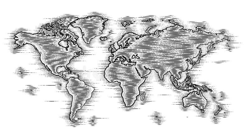 World Map Drawing Old Woodcut Engraved Style Stock Vector ...