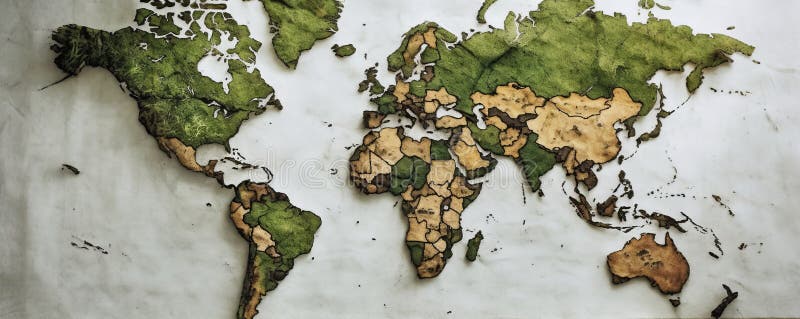 World Map Visible in Full Made of Moss on a Light Concrete Wall ...