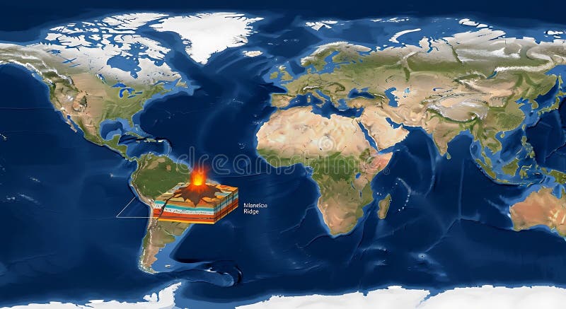 World Map with Volcano Showing Earth Layers Stock Illustration ...