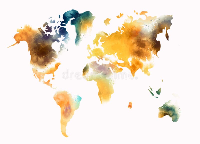 World Map Watercolor Illustration Stock Image - Image of drawn ...