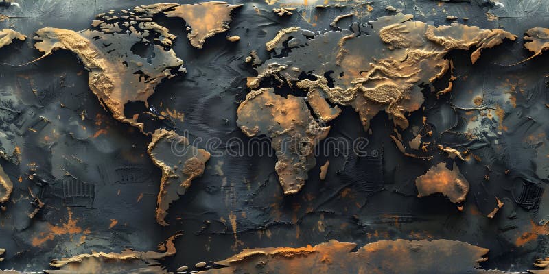 World Map in Which the Areas Appear Burned and Ocean is Clean - Ai ...