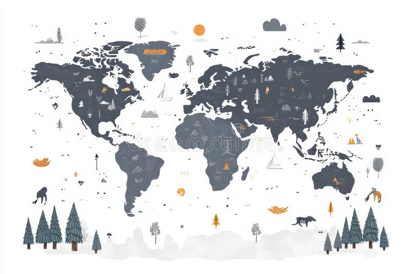 World Map with White Background Showing Continents and Globe Design ...