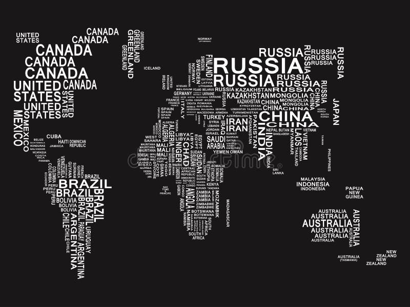 World Map. White on a Black Background Stock Vector - Illustration of ...