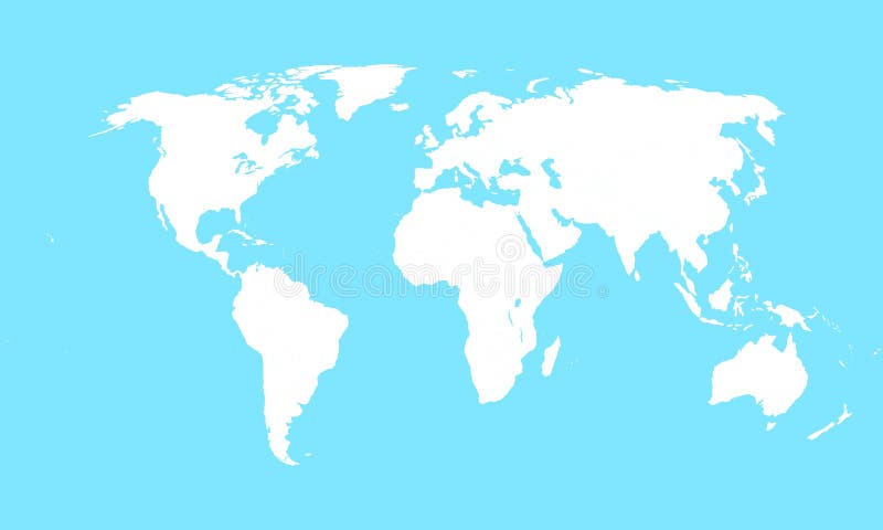 World Map in White with Blue Ocean Background. Vector Illustration ...