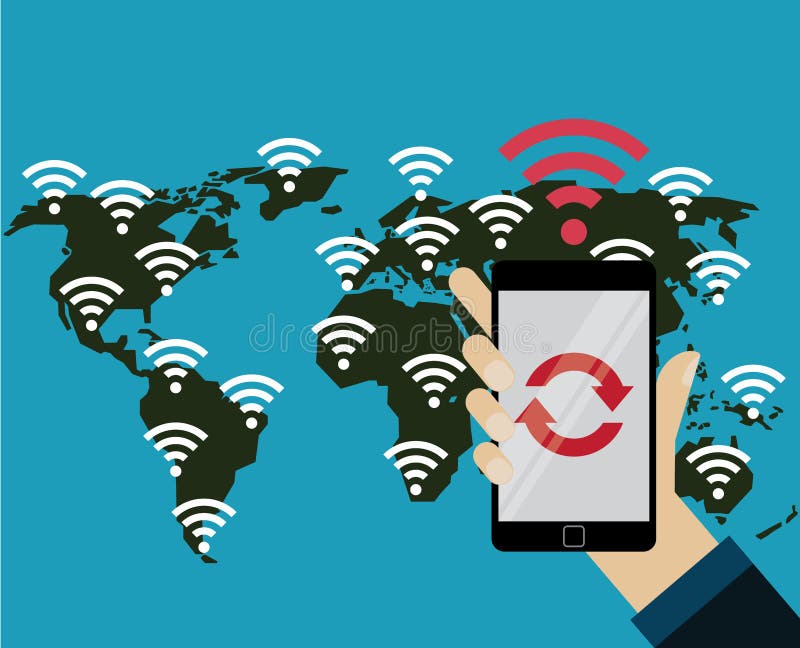 World Map with Wireless Connection on Smart Phone Stock Vector ...