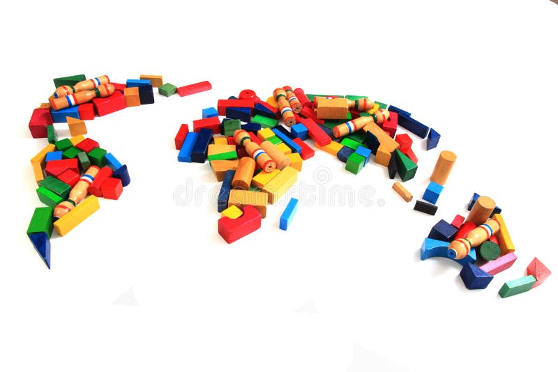 World Map from Wooden Color Bricks Stock Photo - Image of structure ...