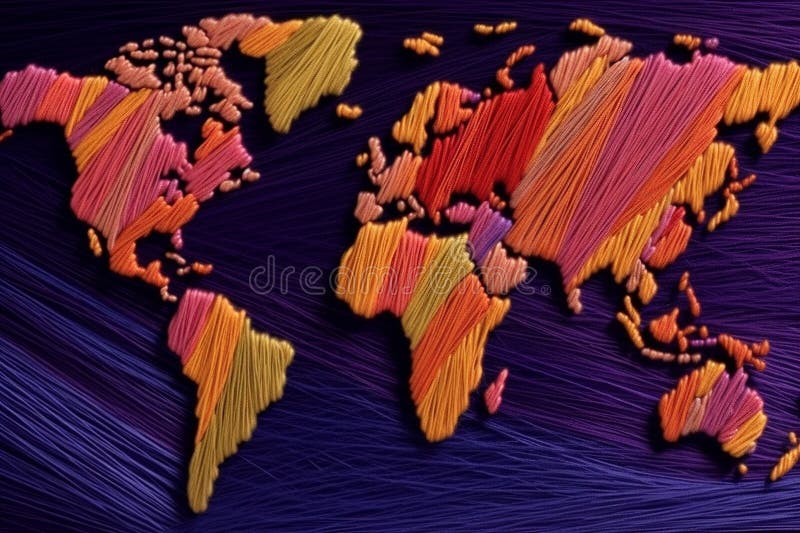 The World Map is Woven from Many Multi-colored Threads. Stock ...