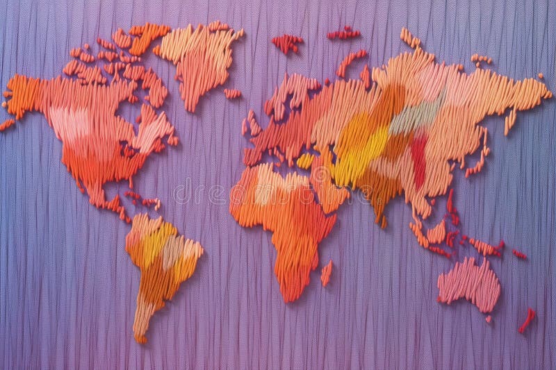 The World Map is Woven from Many Multi-colored Threads. Stock ...