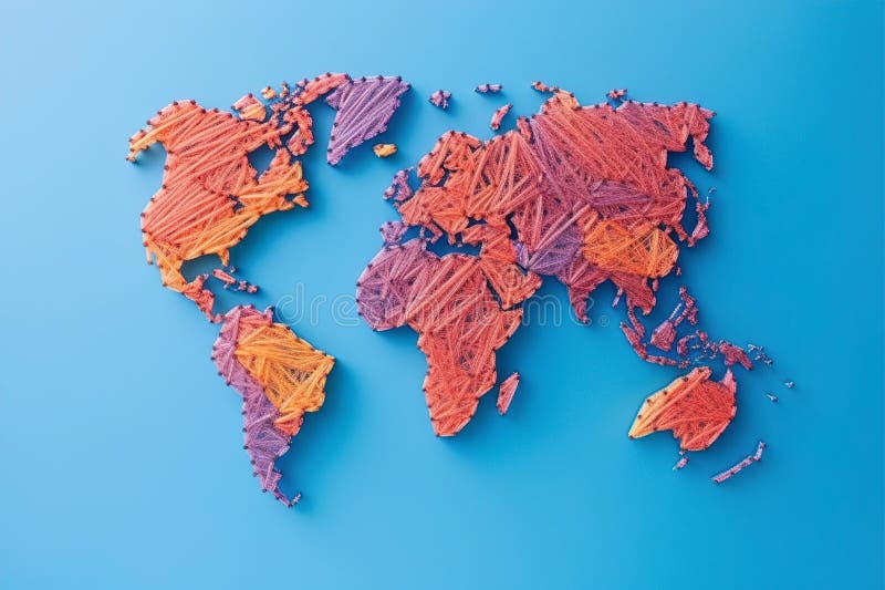 The World Map is Woven from Many Multi-colored Threads. Stock ...