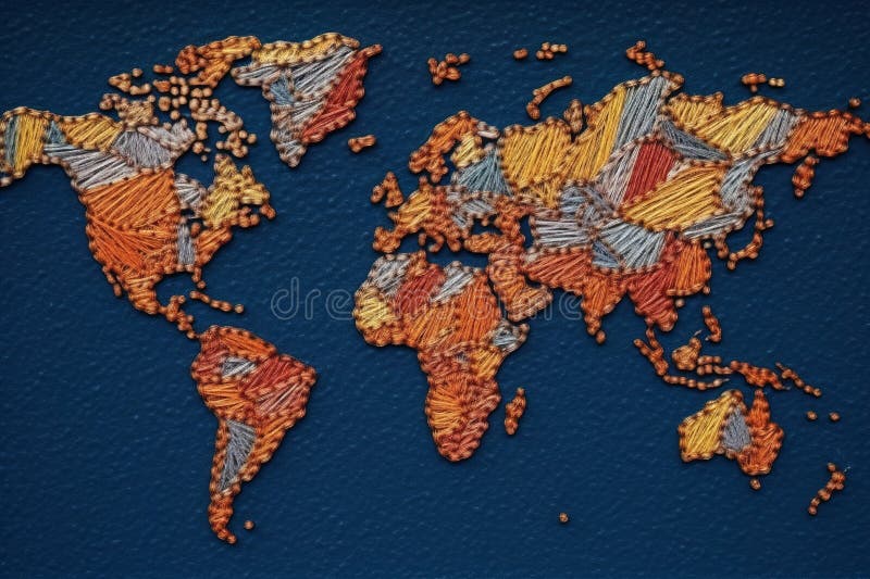 The World Map is Woven from Many Multi-colored Threads. Stock ...