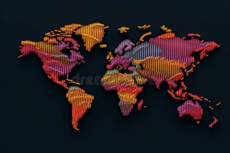The World Map is Woven from Many Multi-colored Threads. Stock ...
