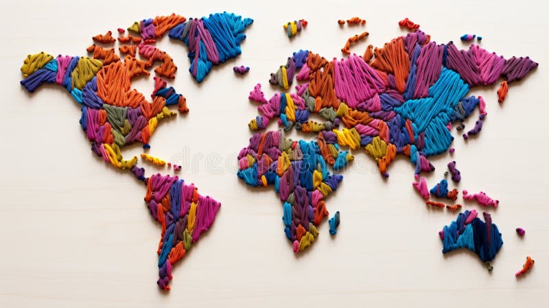 A World Map Woven with Strings, Threads of Lands. Intricate Global ...