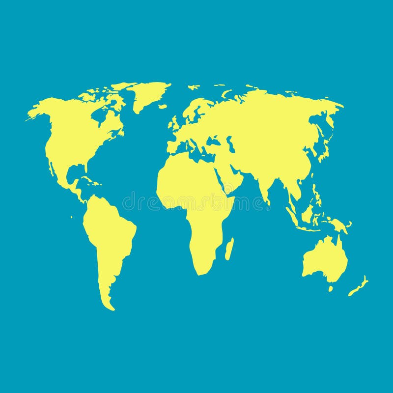 World Map Yellow on Blue Background Vector Stock Illustration ...