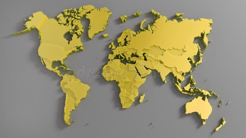 World Map. Yellow Color Continents. 3d Rendering Stock Illustration ...