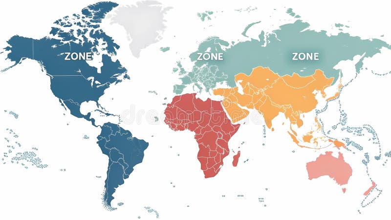 World Map with Zones Depicted Stock Illustration - Illustration of ...