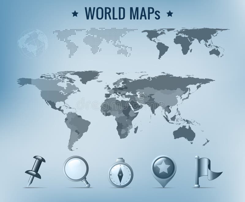 All Maps of the World Icon Set for Black Background Stock Vector ...