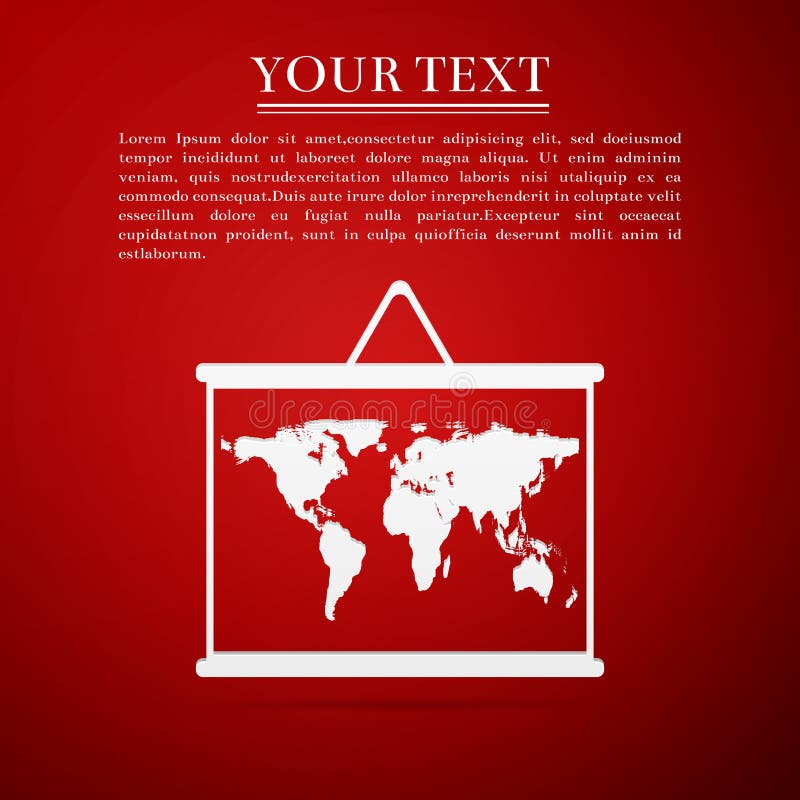 World Maps Drawing on Chalkboard Flat Icon on Red Background Stock ...