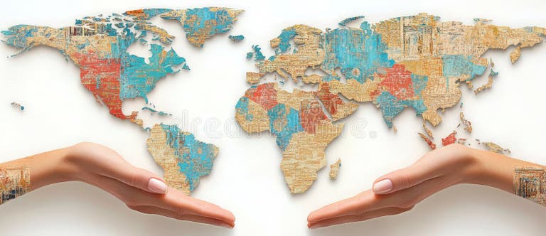 World Maps Painted by Diverse Hands Symbolize Global Teamwork and Unity ...