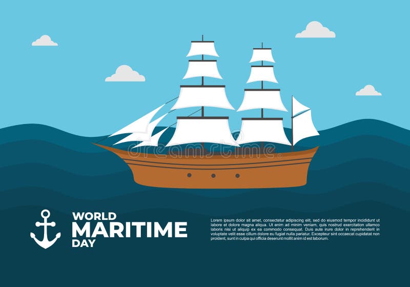 World Maritime Day Background with Big Ship and Anchor on Ocean Stock ...