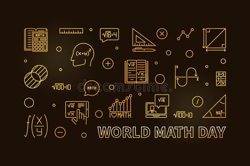World Math Day Concept Vector Thin Line Horizontal Golden Banner. Math ...